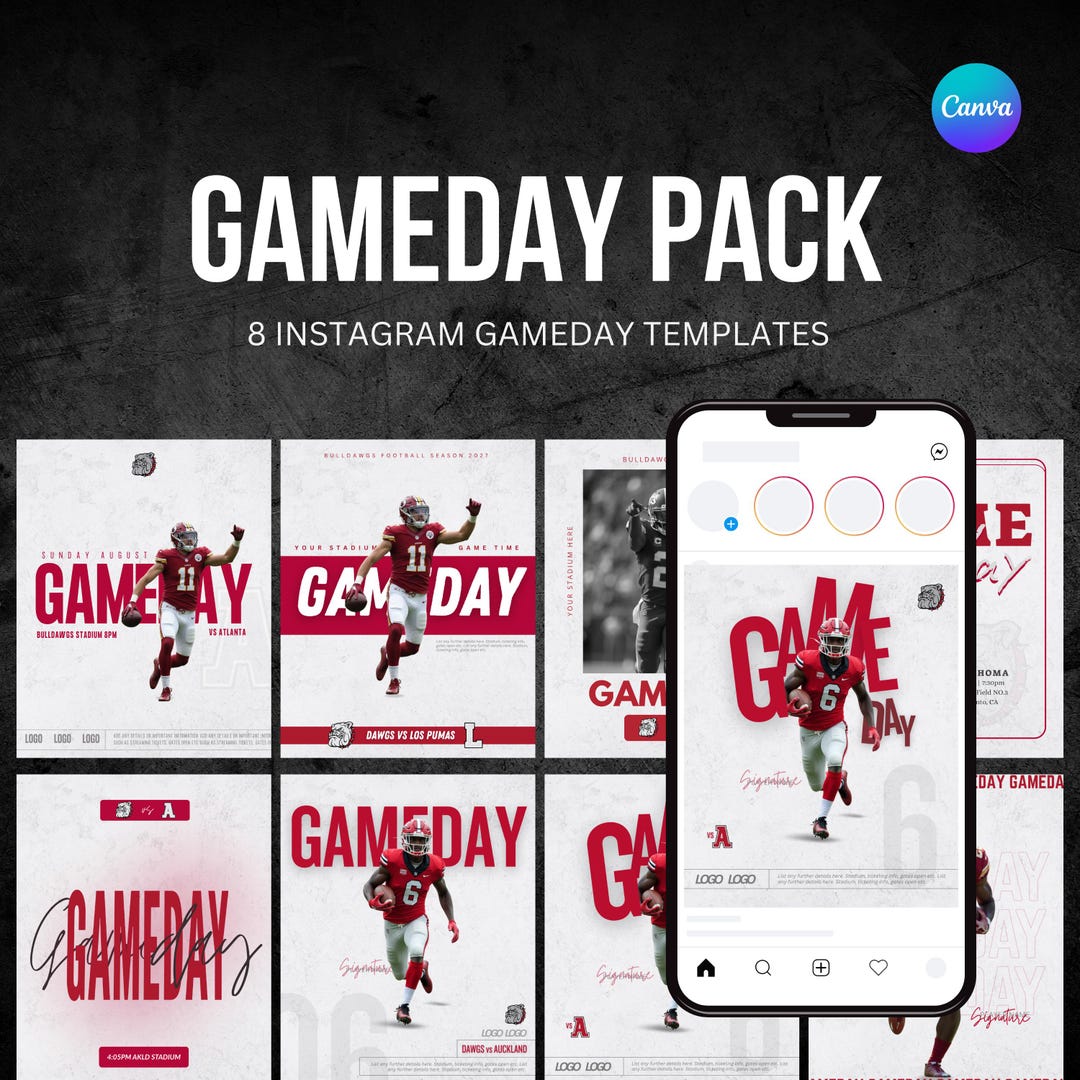 Gameday Social Media (instagram) Template Bundle: 8 Canva Templates ...