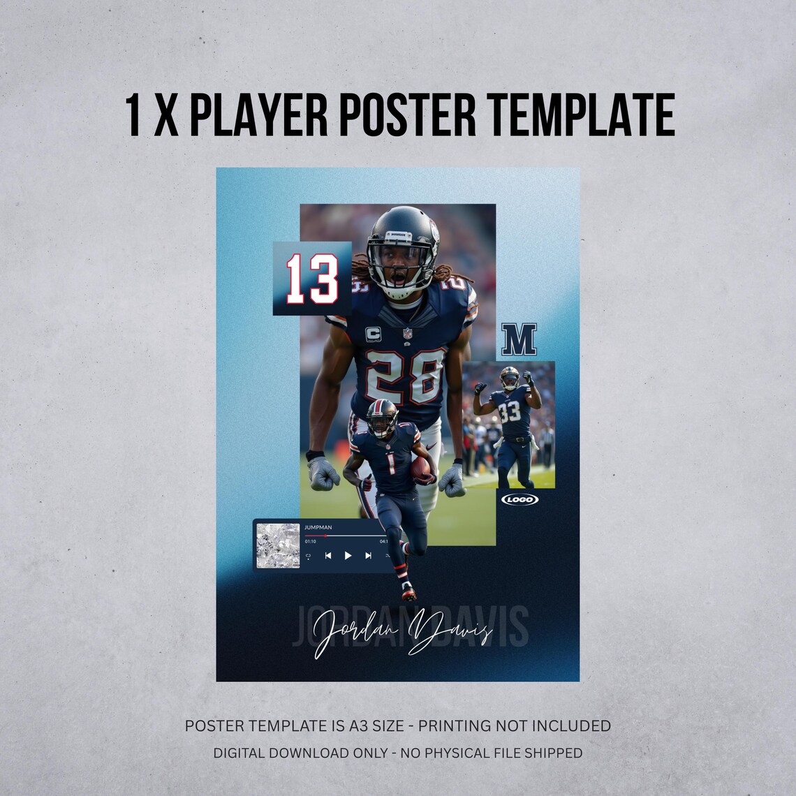 Sports Athlete Player Poster - Canva Template - A3 Size, Fully ...