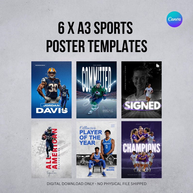 Sports Poster Templates A3 - Customizable Canva Multipack (digital ...