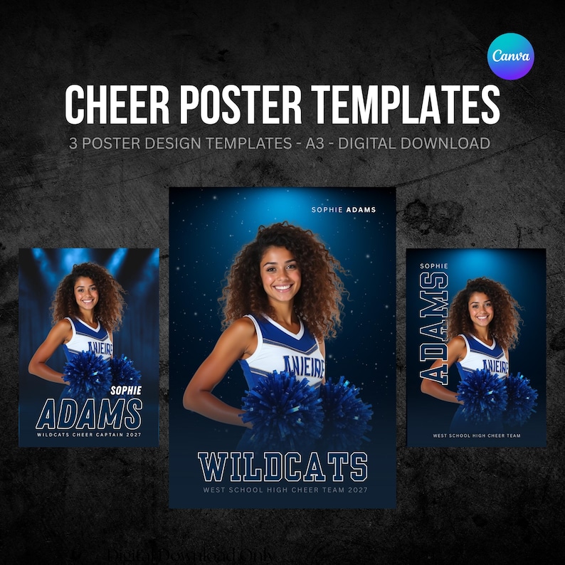 Cheerleading Poster Canva Templates - 3 Designs - A3 Size - Fully ...