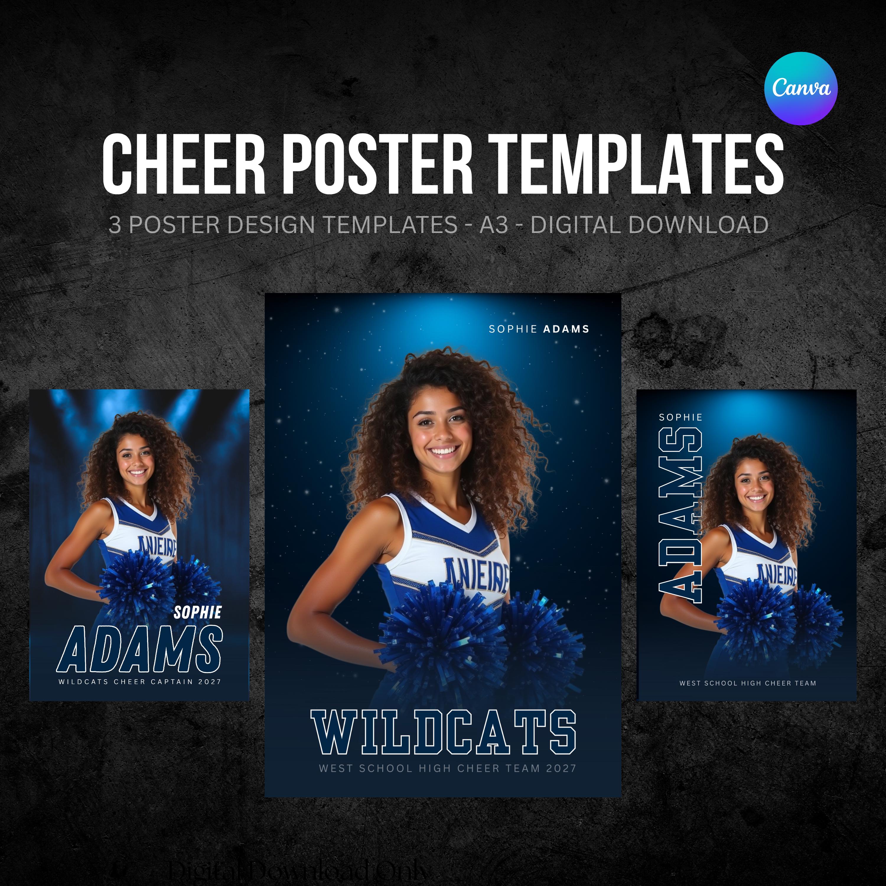 Cheerleading Poster Canva Templates - 3 Designs - A3 Size - Fully ...