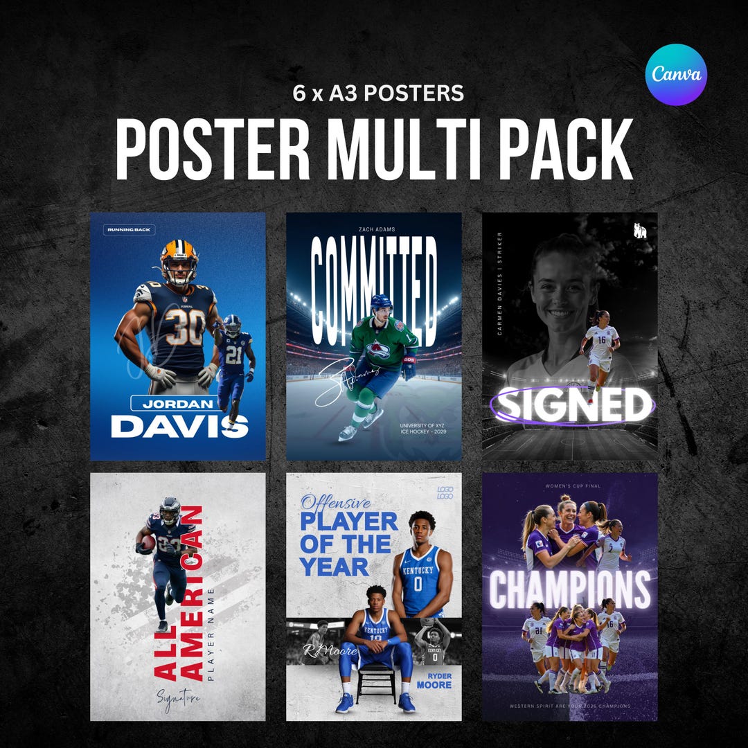 Sports Poster Templates A3 - Customizable Canva Multipack (digital ...