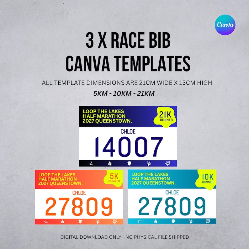 Race Bib Canva Template: Half Marathon, 10k, 5k (digital Download) - Etsy
