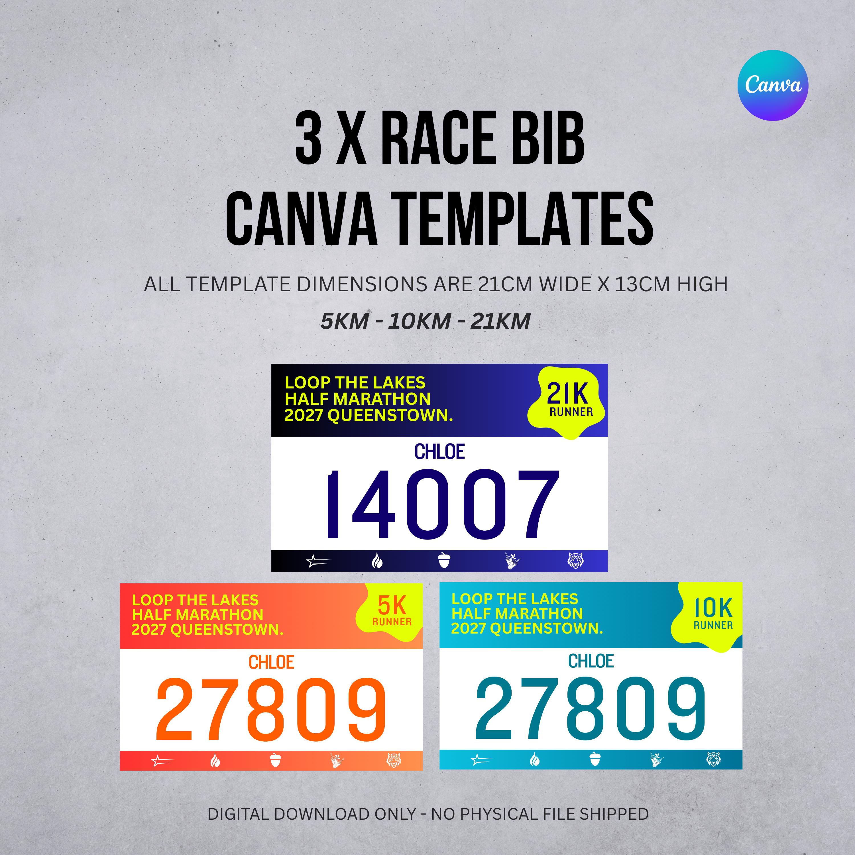 Race Bib Canva Template: Half Marathon, 10k, 5k (digital Download) - Etsy