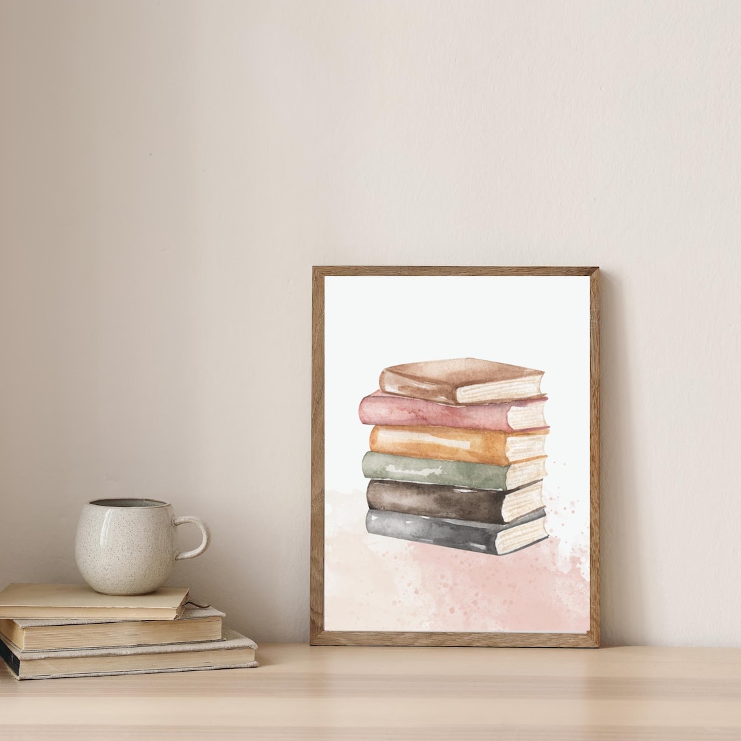 Vintage Pastel Books, PRINTABLE Art, Watercolor Book Stack Digital ...
