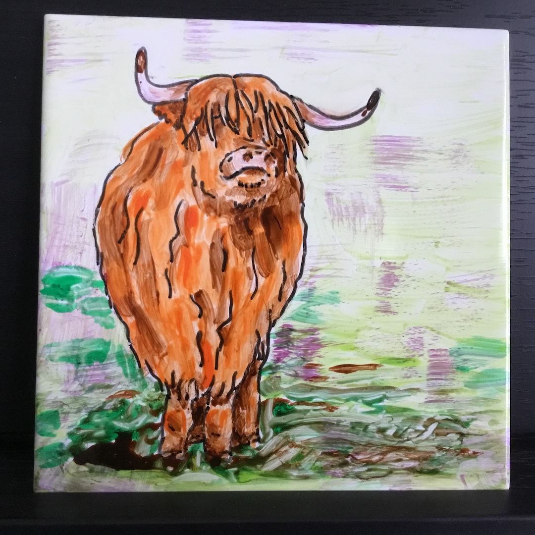 Highland Cow Ceramic Wall Tiles Hand Painted - Etsy