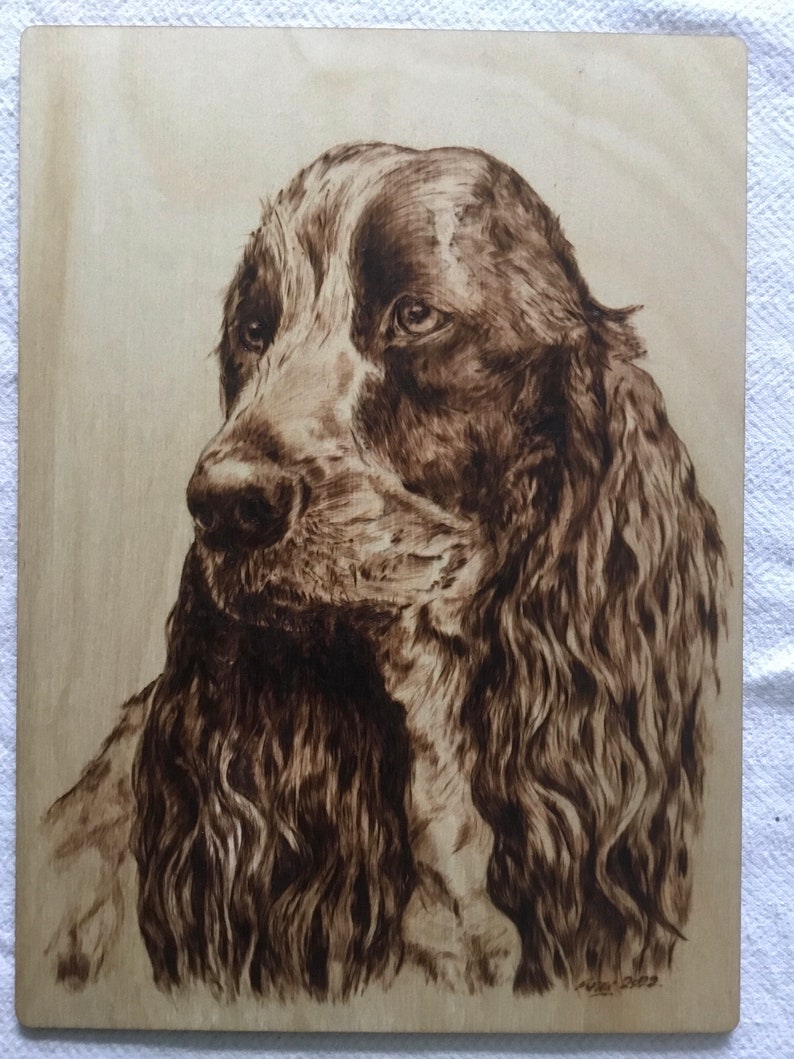 Spaniel Dog Hand Drawn Wood Burning Pyrography on Birch Plywood A4 - Etsy