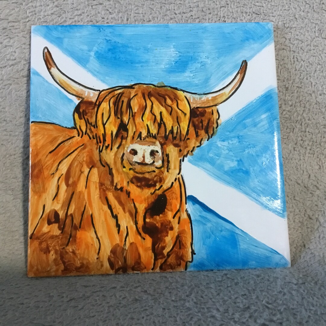 Highland Cow Painted Ceramic Wall Tile 6x6 - Etsy