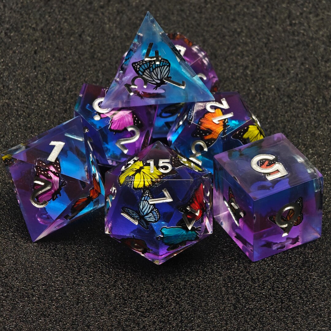 Butterfly Resin DND Dice Set, Dungeons and Dragons Dice, 7 Piece Role ...
