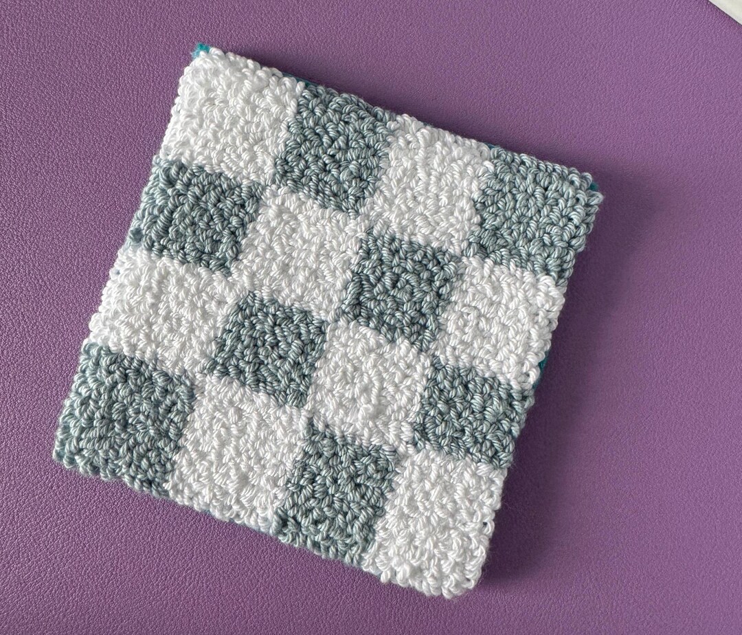 Blue & White Checkered Square Punch Needle Mug Rug - Etsy