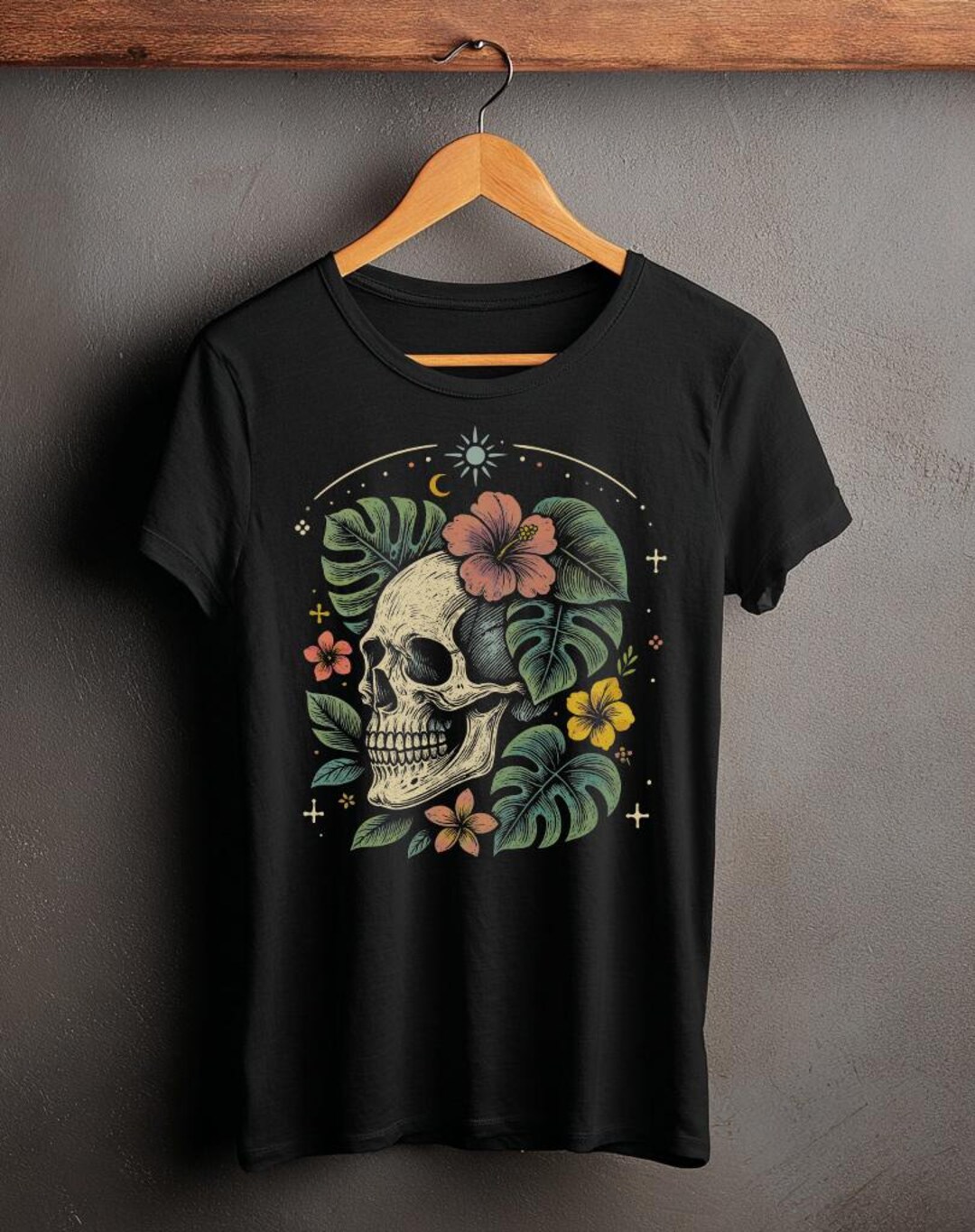 Sexy Floral Monstera & Skull, Tropical Goth Aroid, Tattoo Style *SLIM ...