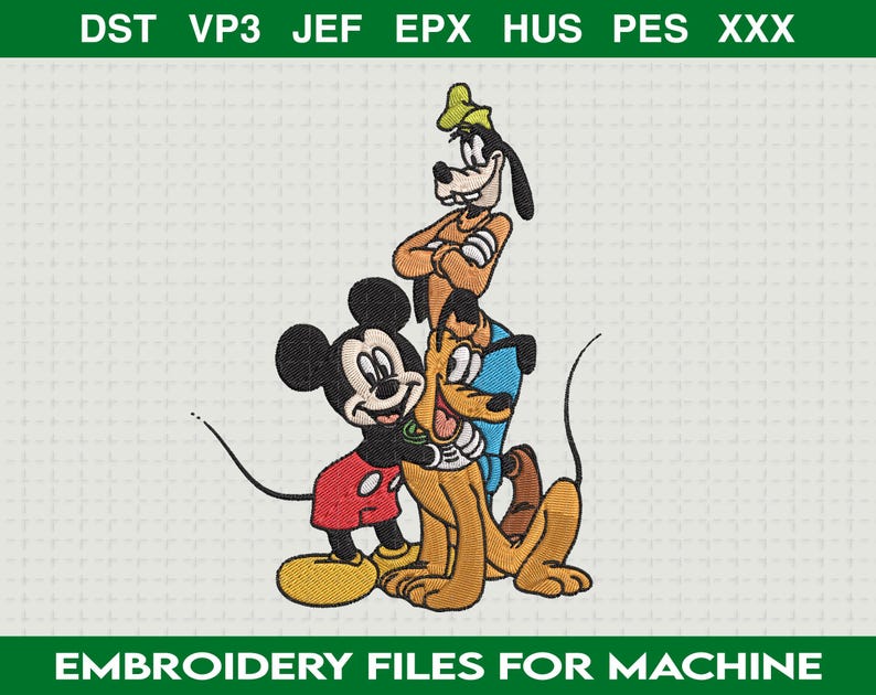 Mickey Pluto Goofy Embroidery Design | Classic Cartoon Group Stitch ...