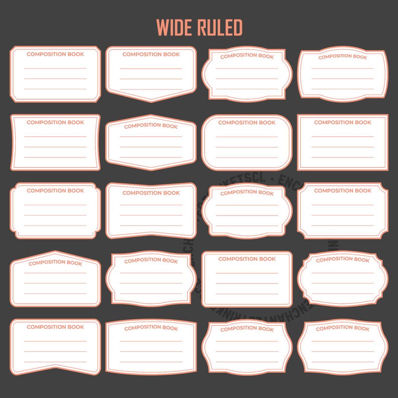 Editable Composition Book Label SVG, 20 Composition Notebook Labels ...