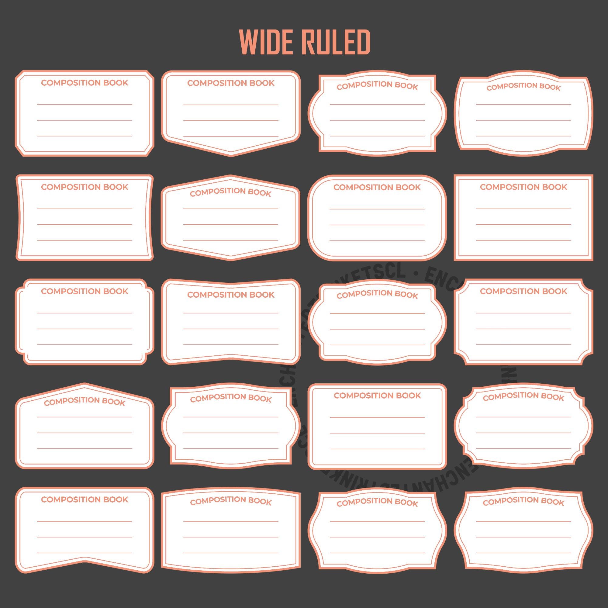 Editable Composition Book Label SVG, 20 Composition Notebook Labels ...