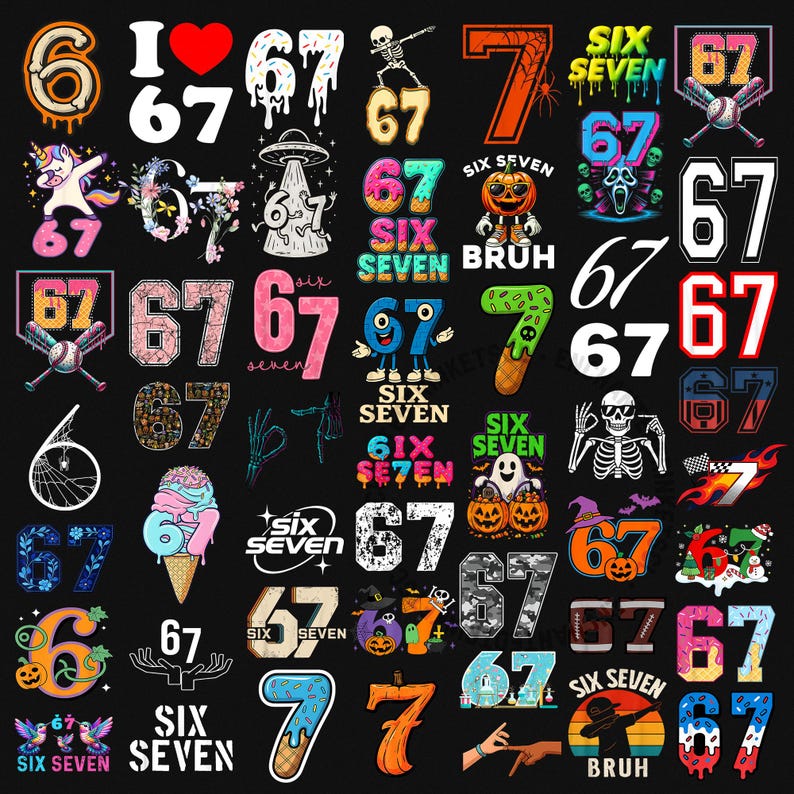 67 PNG Bundle, Six Seven Meme PNG Designs, 67 PNG, Funny Gen Alpha ...