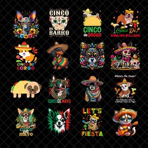 Cinco De Mayo Dog PNG Bundle, Funny Fiesta Pet Sublimation Design, Taco ...