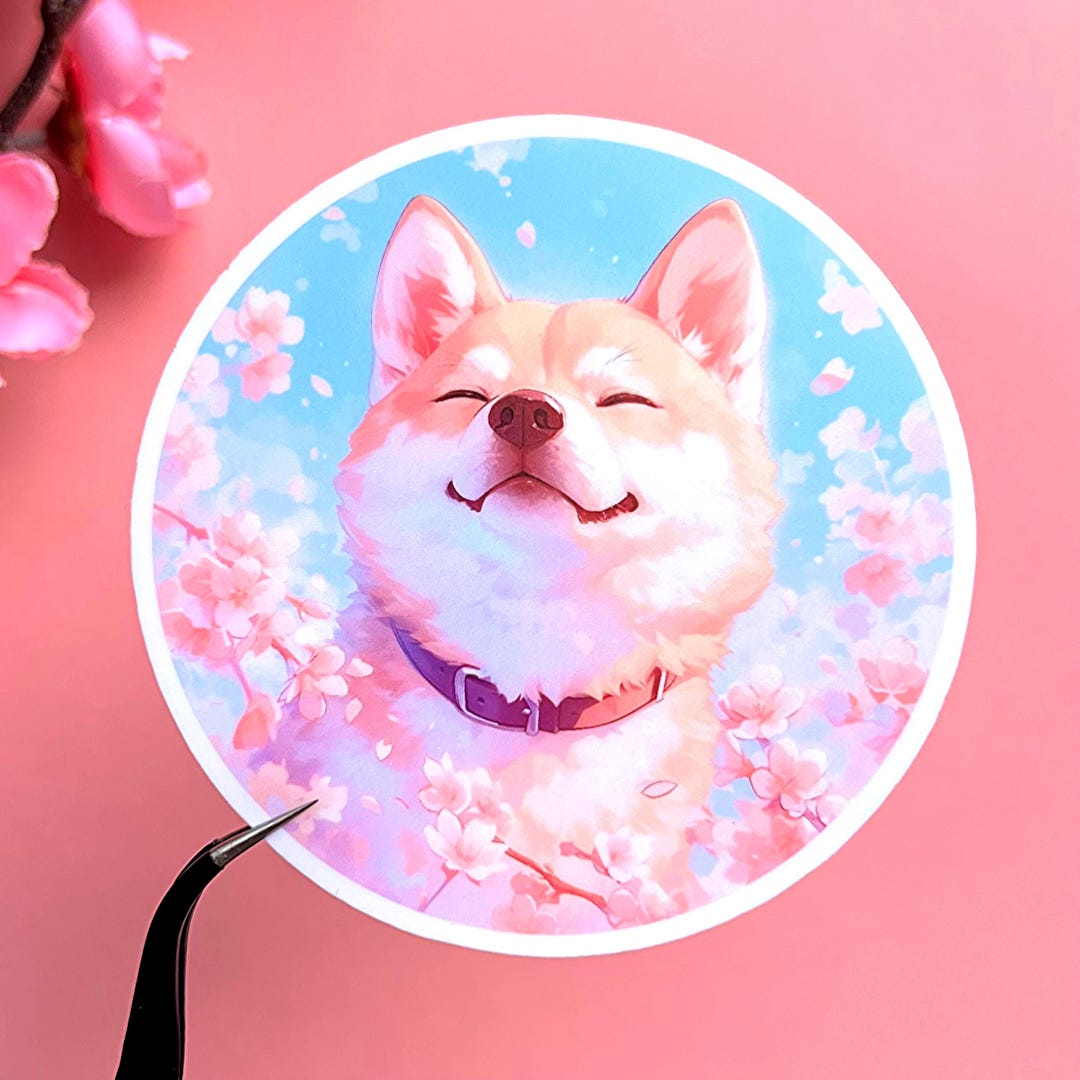 Shiba Inu Sakura Vinyl Sticker Kawaii Dog Vinyl Waterproof Sticker Cute ...