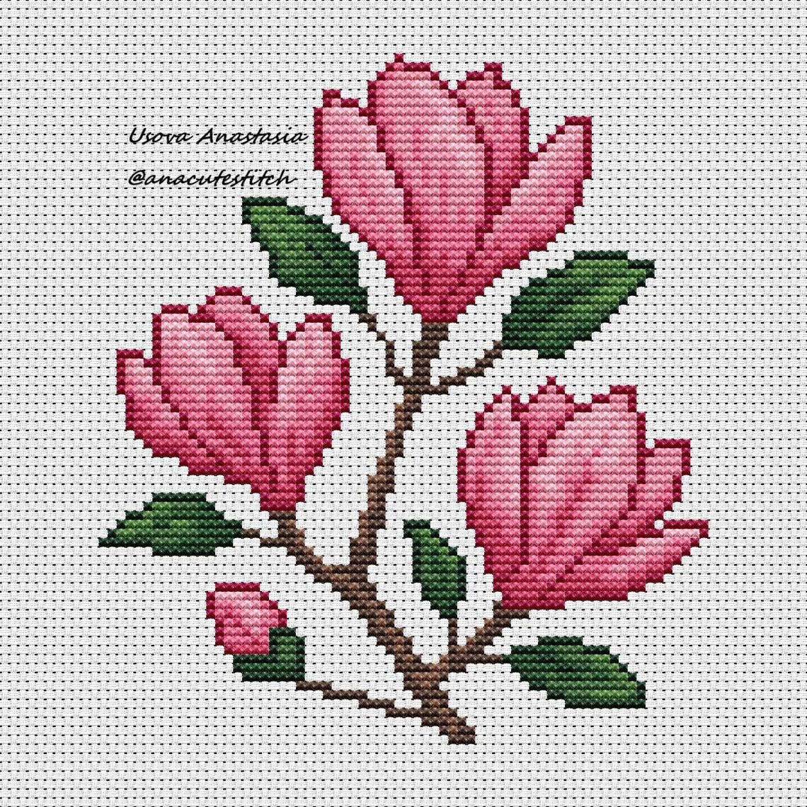 Cross Stitch Pattern Magnolia Flower: Printable PDF + Saga File - Etsy