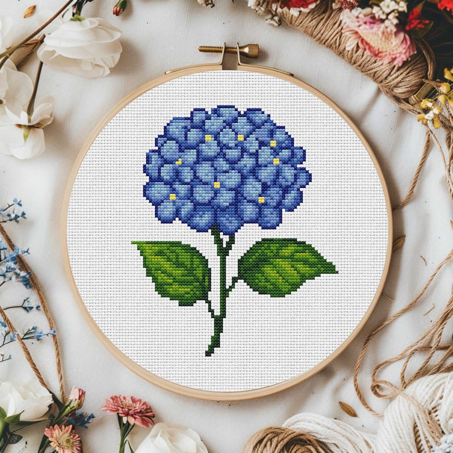 Cross Stitch Pattern Hydrangea DMC Chart Printable PDF Instant Download Cross Stitch Nature ...