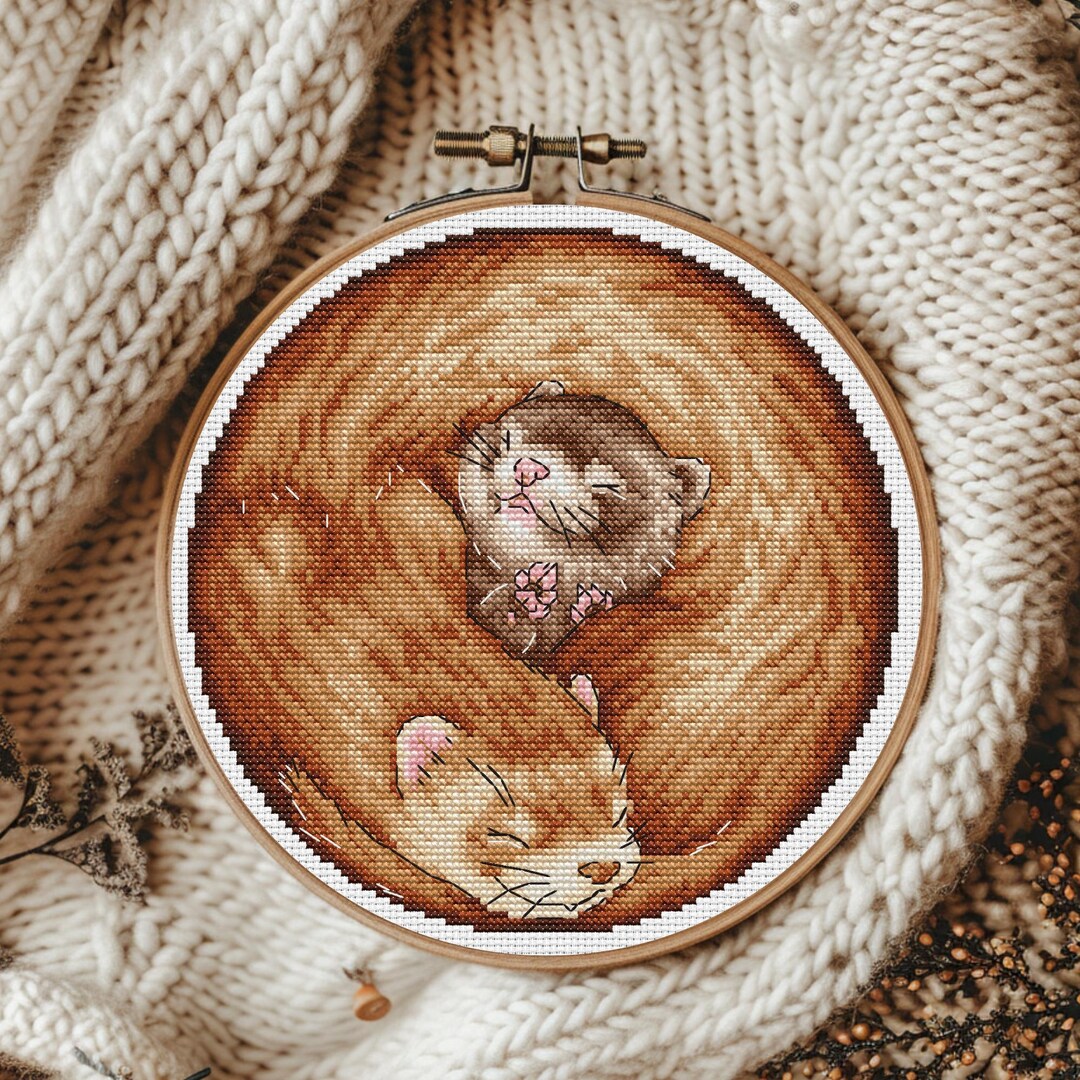 Cross Stitch Pattern PDF "ferret Cuddle", Cross Stitch DMC Chart ...