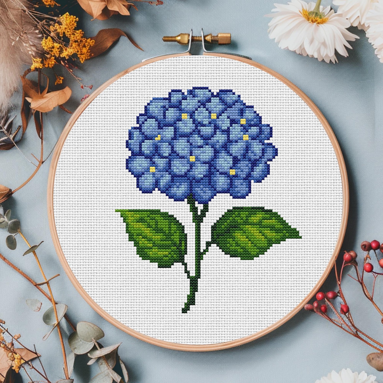 Cross Stitch Pattern Hydrangea DMC Chart Printable PDF Instant Download Cross Stitch Nature ...