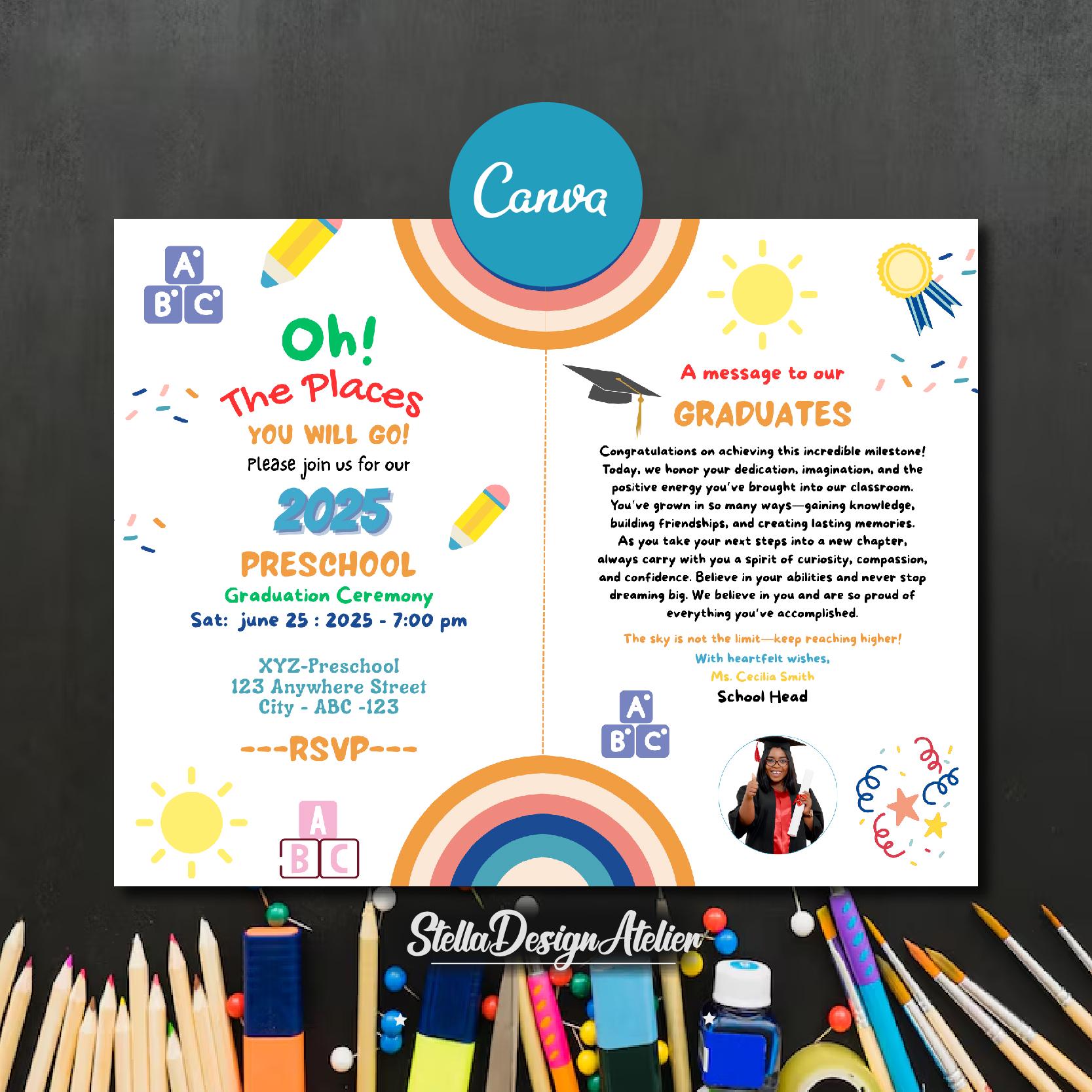 Preschool Graduation Program Template Save the Date Invitation Editable ...