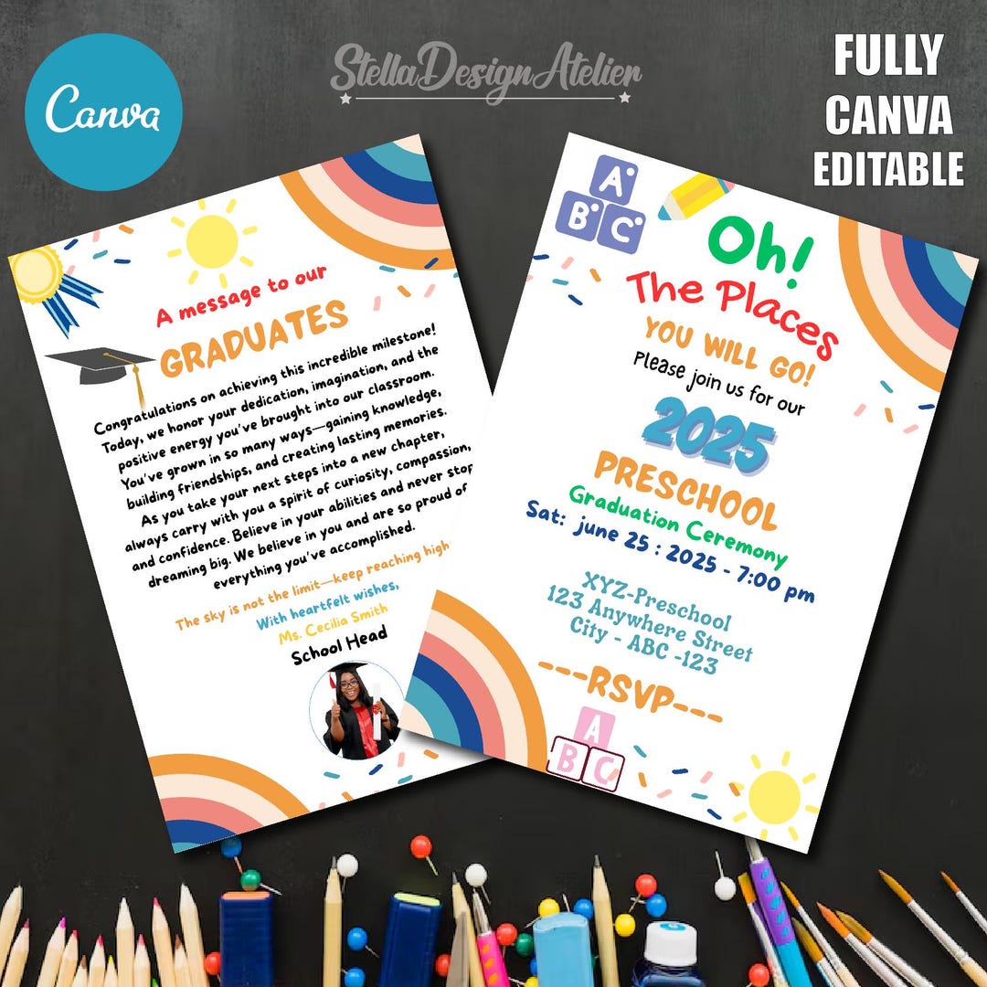 Preschool Graduation Program Template Save the Date Invitation Editable ...