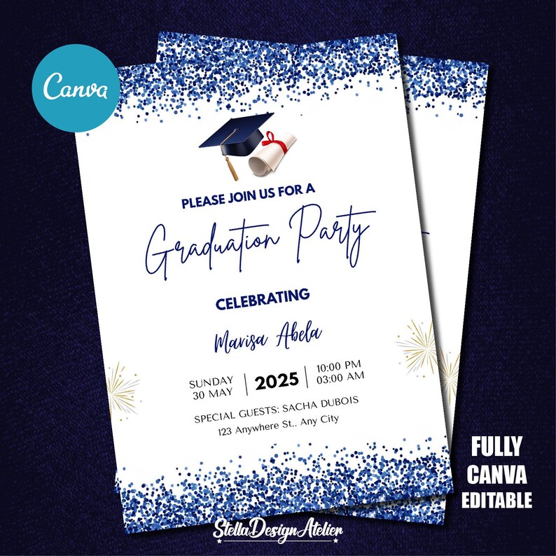 Graduation Party Invitation, Class of 2025 Invite, Blue Graduation ...