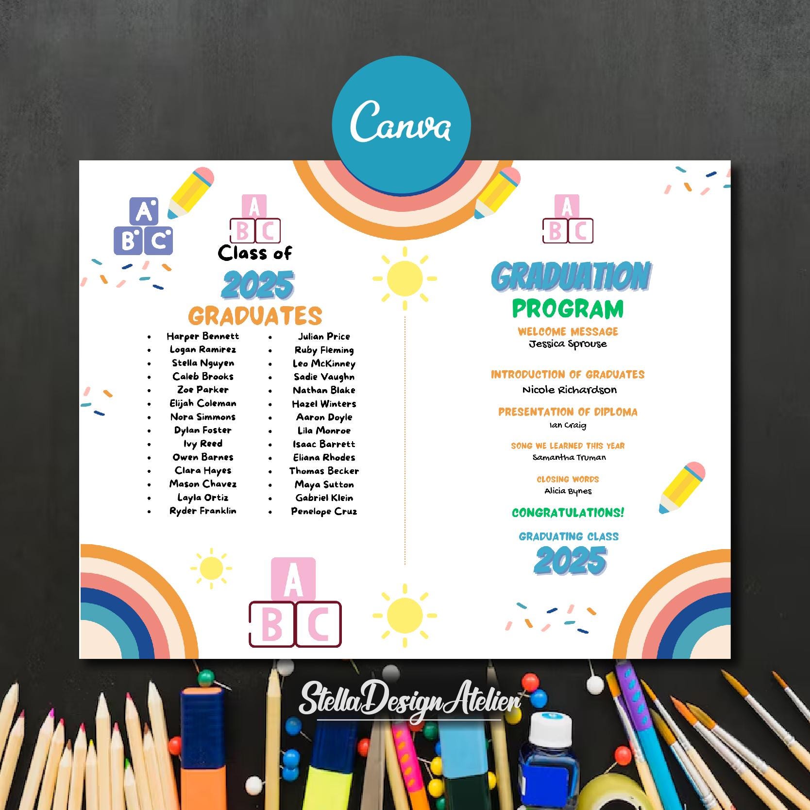 Preschool Graduation Program Template Save the Date Invitation Editable ...
