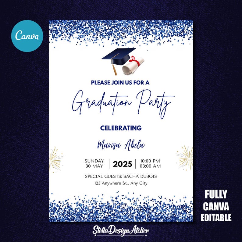 Graduation Party Invitation, Class of 2025 Invite, Blue Graduation ...