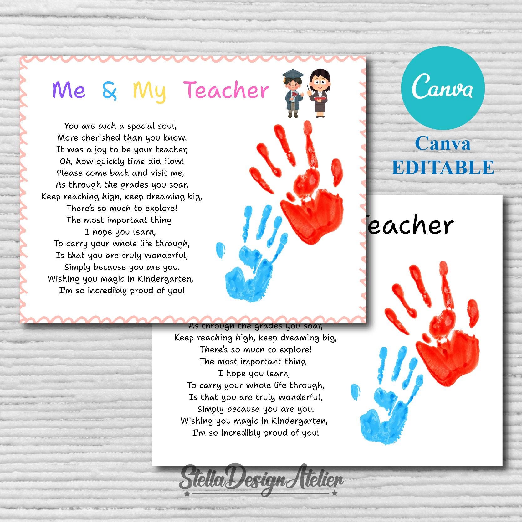 Me & My Teacher, Handprint Art Craft, End of School Poem, Preschool ...
