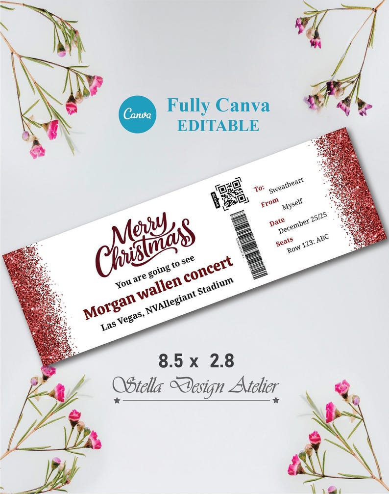 Editable Christmas Ticket, Surprise Concert Ticket, Personalized Event ...