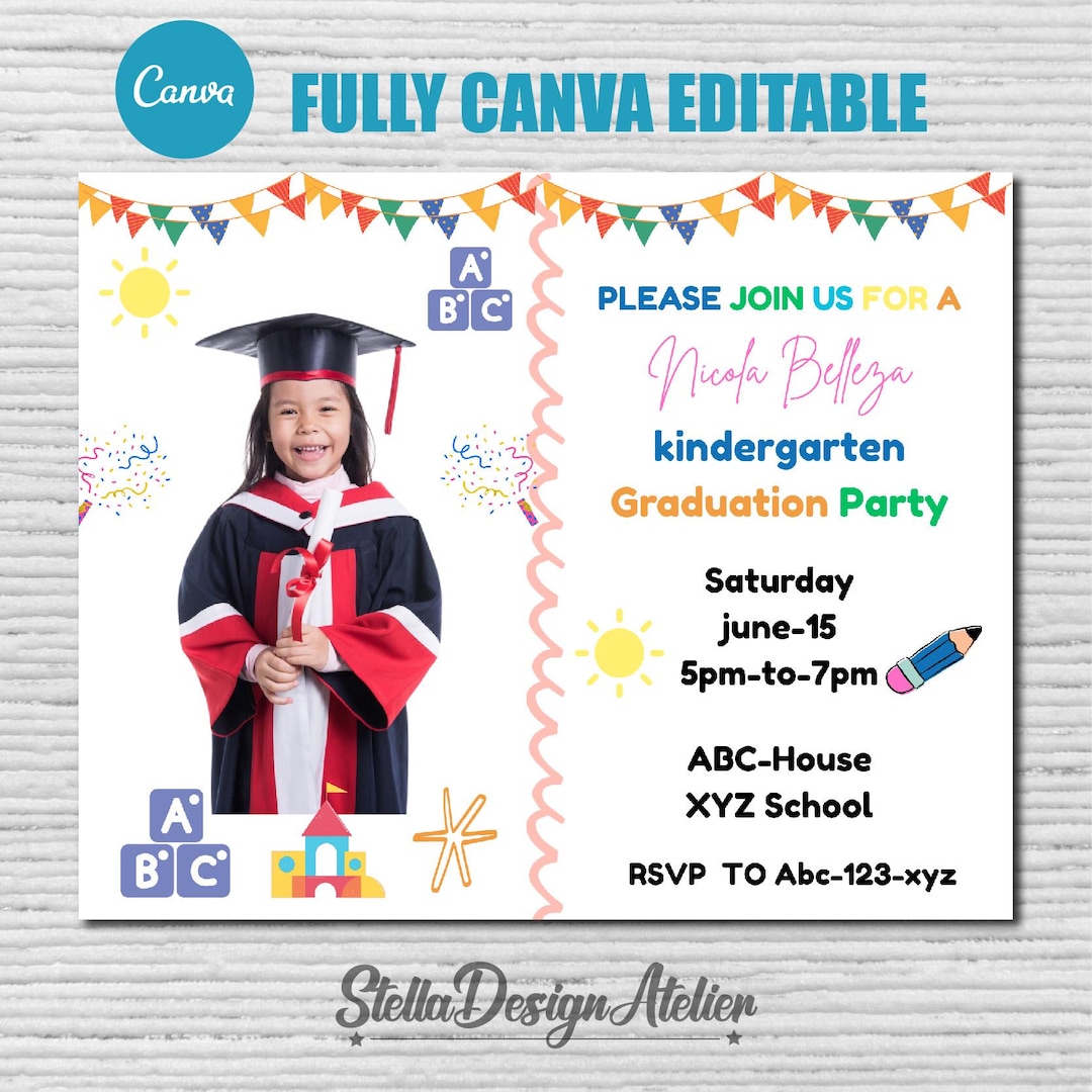 Canva Kindergarten & Preschool Graduation Celebration Invites - Digital ...