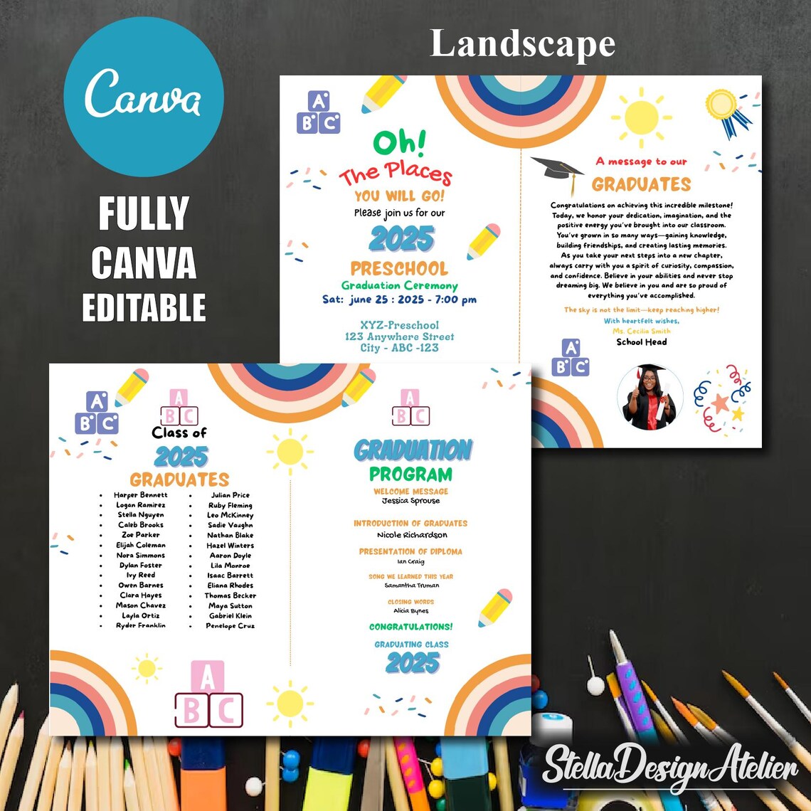 Preschool Graduation Program Template Save the Date Invitation Editable ...