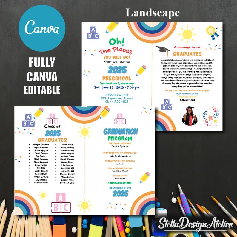 Preschool Graduation Program Template Save the Date Invitation Editable ...