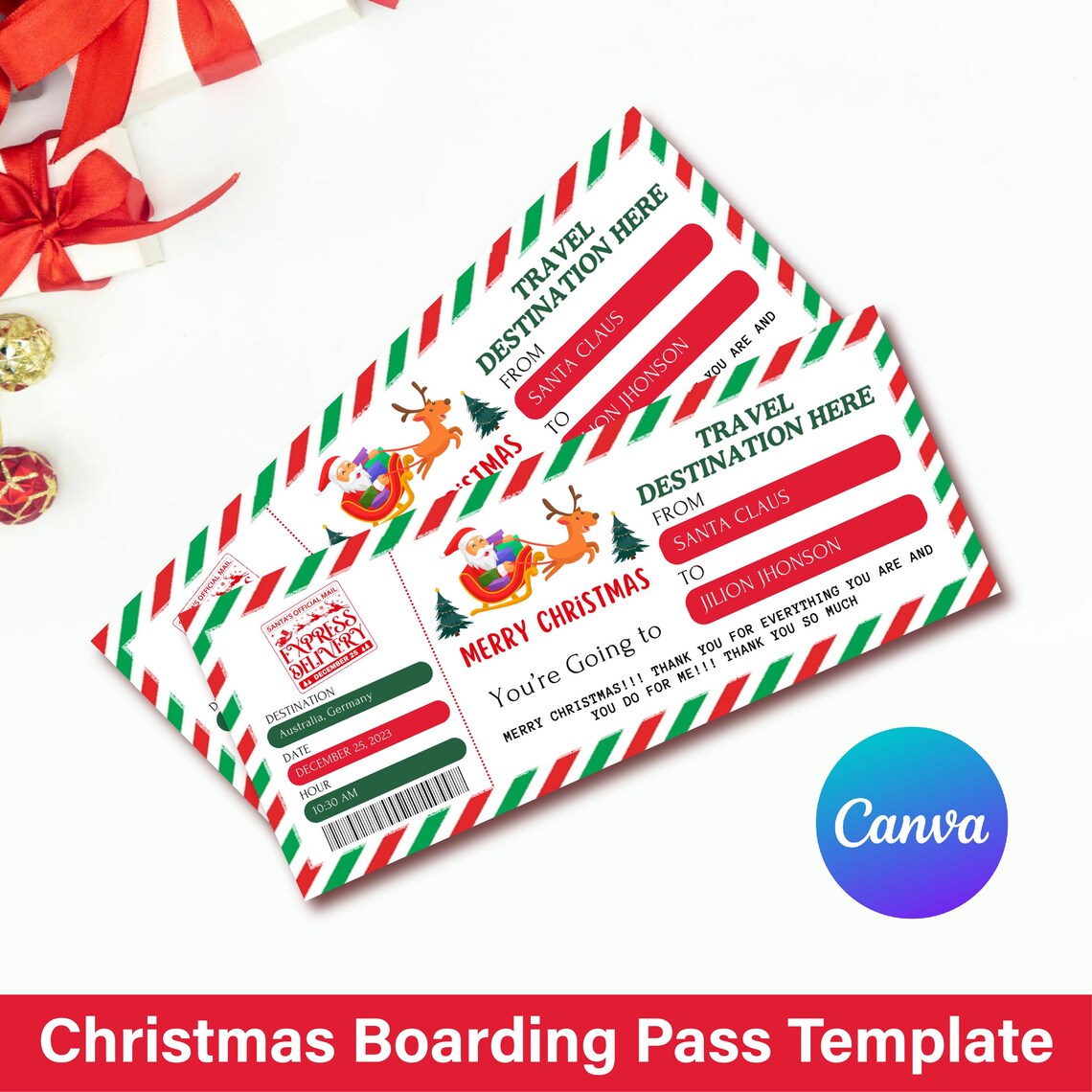 Christmas Boarding Pass Template, Editable Boarding Pass, Xmas Boarding ...