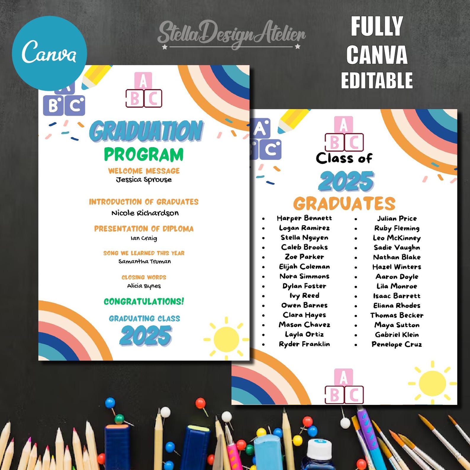 Preschool Graduation Program Template Save the Date Invitation Editable ...