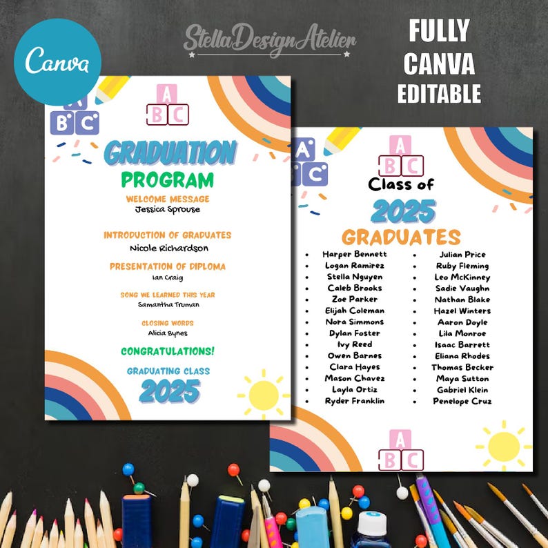 Preschool Graduation Program Template Save the Date Invitation Editable ...