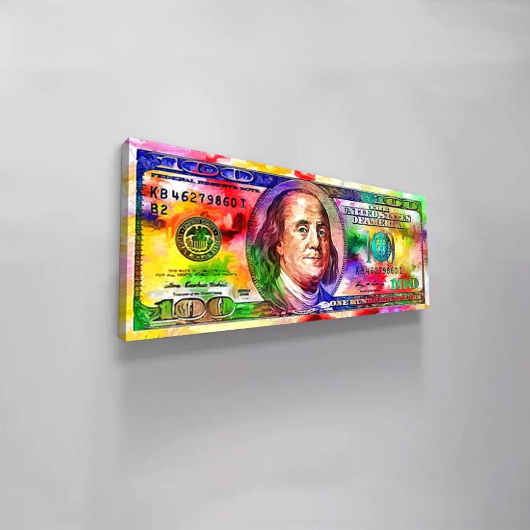 100 Dollar Bill Wall Art – Pop Art Money Print, Vibrant Currency Decor ...
