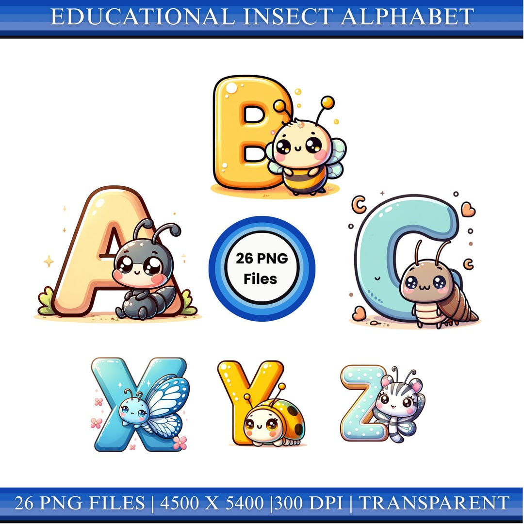 Insect Alphabet PNG A–Z – Educational Bug Letters Set for Kids ...