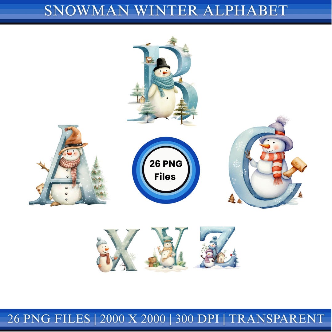 Snowman Winter Alphabet A-Z PNG | Christmas Letters for Holiday Kids ...