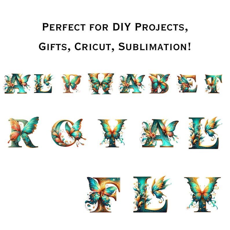Butterfly Letters A-Z Numbers 0-9 PNG | Royal Alphabet for Kids Crafts ...