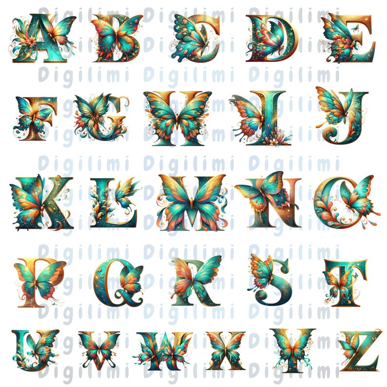 Butterfly Letters A-Z Numbers 0-9 PNG | Royal Alphabet for Kids Crafts ...