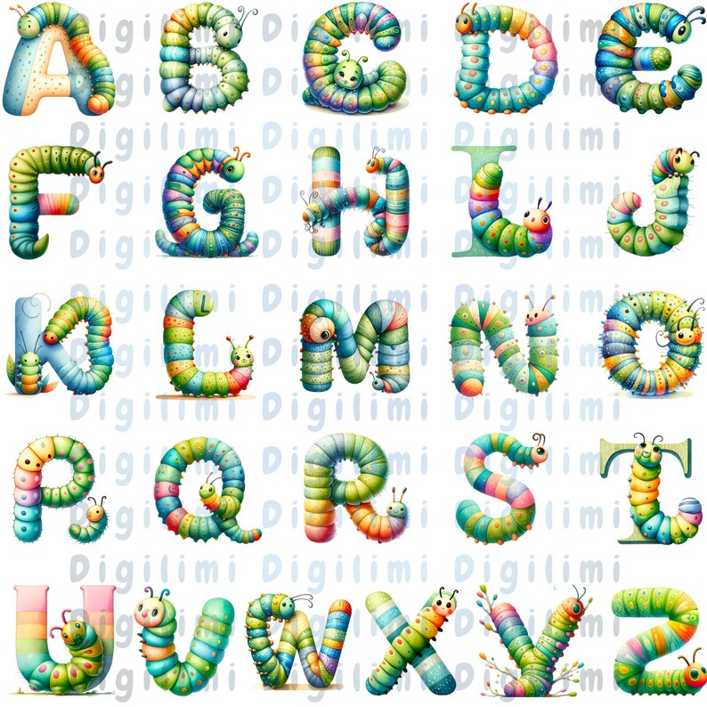 Caterpillar Alphabet PNG Letters A to Z Garden Preschool Learning ...