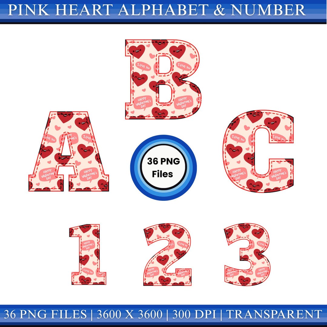 Pink Heart Alphabet PNG A to Z Numbers 0 to 9 Valentine Cricut Letters ...