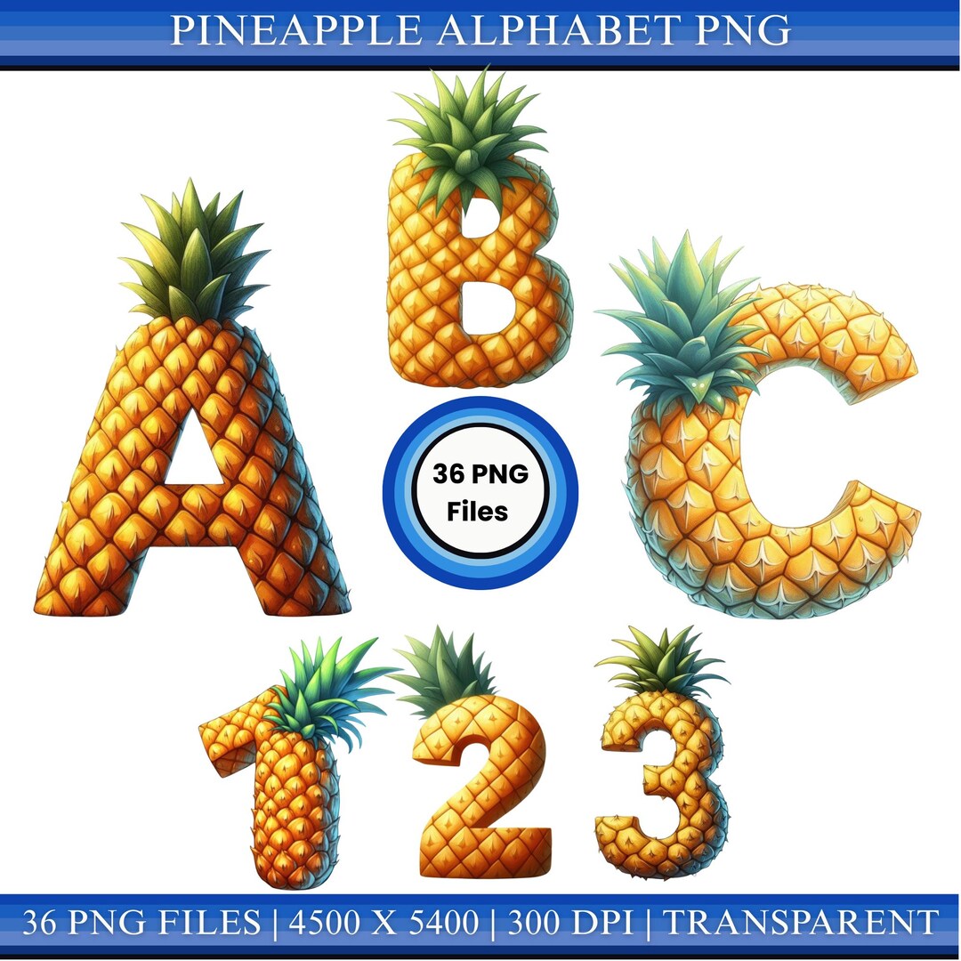 Pineapple Alphabet PNG – Tropical Letters and Numbers (digital Download ...