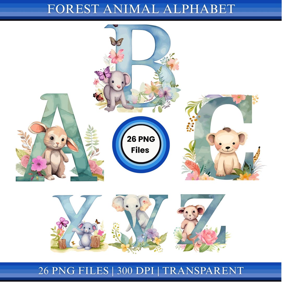 Forest Animal Alphabet PNG – Woodland ABC Letters for Baby Nursery ...