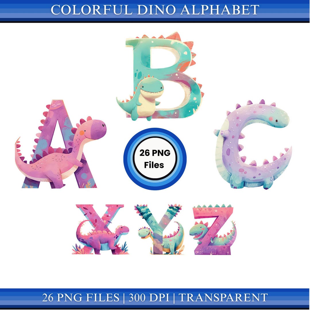 Dinosaur Alphabet PNG A–Z | Colorful Dino Letters for Cricut Kids ...