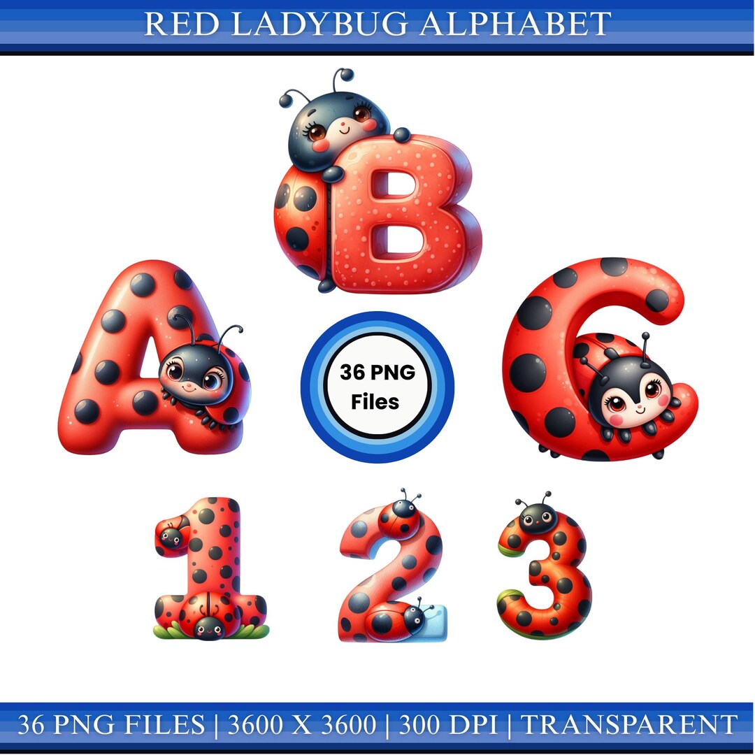 Ladybug Alphabet PNG A-Z & 0-9 | Bug Letters for Kids Crafts Classroom ...