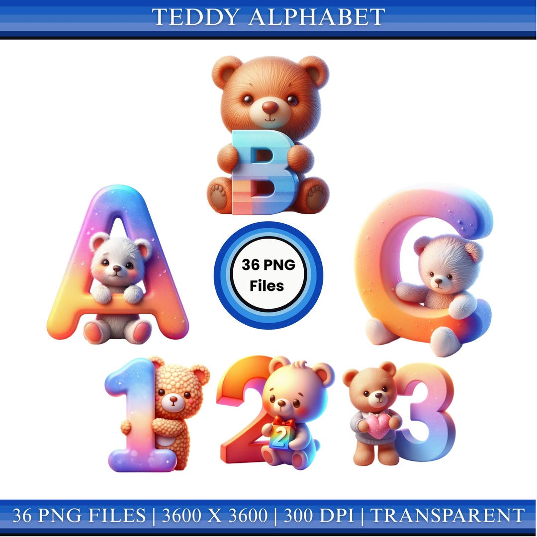 Teddy Bear Alphabet PNG A–Z & 0–9 | Rainbow Letters | Kids Learning ...